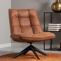 Pharao24.de Drehbarer Sessel in Cognac Braun Microfaser Retrostil