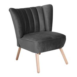 Pharao24.de Anthrazit Retro Sessel aus Samtvelours Vierfu&szlig;gestell aus Holz