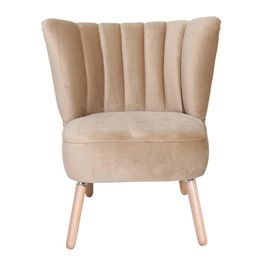 Pharao24.de Polstersessel Beige Retro aus Samtvelours Vierfu&szlig;gestell aus Holz