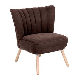 Pharao24.de Brauner Retro Einzelsessel aus Velours Buche Massivholz