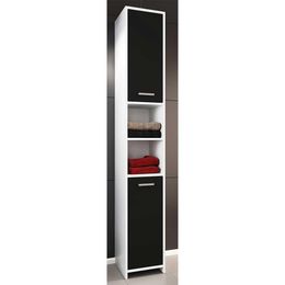 Pharao24.de Badhochschrank schmal in modernem Design Wei&szlig;-Schwarz