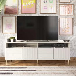 Pharao24.de TV Board im Skandi Design Taupe und Goldfarben