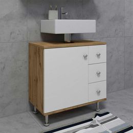 Pharao24.de Waschtischschrank modern in Wildeiche Honigfarben & Wei&szlig; 60 cm breit