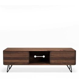 Pharao24.de Retro TV Sideboard aus Nussbaum Massivholz Metall