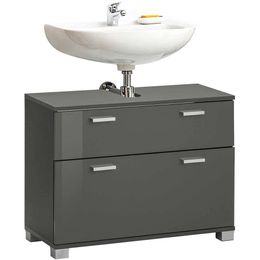 Pharao24.de Moderner Waschbecken Unterschrank in Grau Hochglanz 70 cm breit