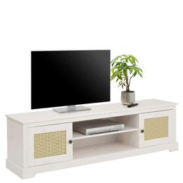 Pharao24.de Fernsehmöbel in Weiß und Beige Rattan Geflechttüren