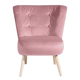 Pharao24.de Cocktailsessel rosa Retrostil aus Samtvelours Buche Massivholz