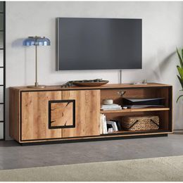Pharao24.de TV Board TV Schrank mit Hirnholz Applikation aus Wildeiche Massivholz