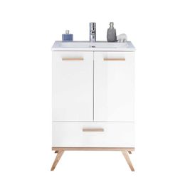 Pharao24.de Waschtischunterschrank Badunterschrank mit Holzgriffen und einer Schublade
