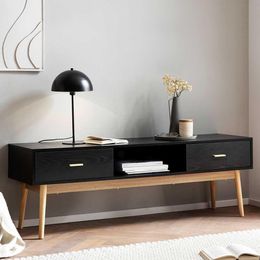 Pharao24.de Fernsehunterschrank Lowboard in Schwarz und Eichefarben im Skandi Design