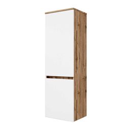 Pharao24.de Badezimmer Seitenschrank in Wei&szlig; und Wildeiche Optik 135 cm hoch