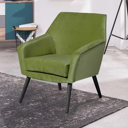 Pharao24.de Retro Polstersessel in Oliv Gr&uuml;n und Schwarz Samtvelours Bezug