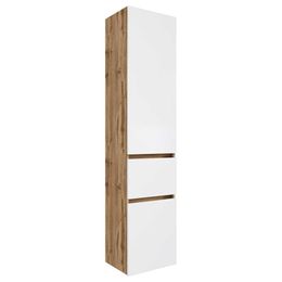 Pharao24.de Badezimmer Hochschrank in Wei&szlig; und Wildeiche Optik Made in Germany
