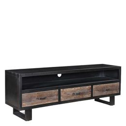 Pharao24.de TV Board in Schwarz und Holz Grey Wash 180 cm breit