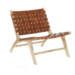 Pharao24.de Sessel aus Teak Massivholz braunem Echtleder