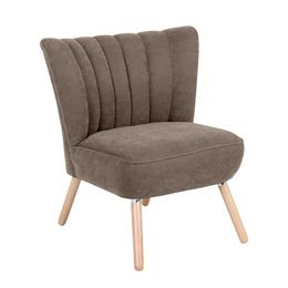 Pharao24.de Einzelsessel Beigegrau Retro aus Velours Buche Massivholz