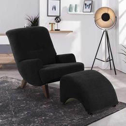 Pharao24.de Wohnzimmer Sessel schwarz modern aus Velours Vierfußgestell aus Holz