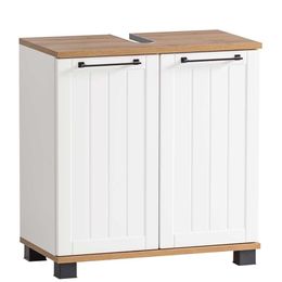 Pharao24.de Landhaus Bad Waschtischschrank in Wei&szlig; & Eichefarben 62 cm hoch
