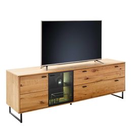 Pharao24.de TV Sideboard Wildeiche Glastür Anthrazit zwei Schubladen
