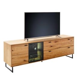 Pharao24.de TV Sideboard Wildeiche Glastür Anthrazit zwei Schubladen