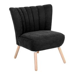 Pharao24.de Retro Look Sessel in Schwarz Velours Vierfu&szlig;gestell aus Holz