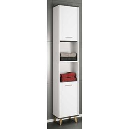 Pharao24.de Badezimmerhochschrank schmal in Wei&szlig; und Anthrazit 181 cm hoch