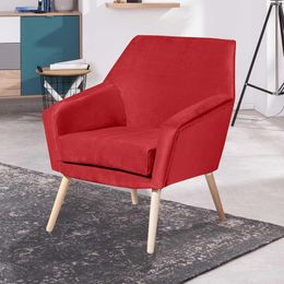 Pharao24.de Roter Retro Polstersessel aus Samtvelours Buche Massivholz