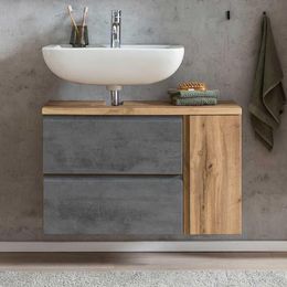 Pharao24.de Unterbeckenschrank 85 cm in Wildeichefarben Beton Grau
