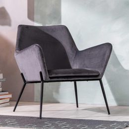 Pharao24.de Anthrazit Lounge Polstersessel im Retrostil Samt und Metall