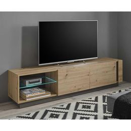 Pharao24.de Modernes TV Lowboard in Wildeiche Optik und Dunkelgrau 188 cm breit