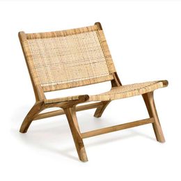 Pharao24.de Rattan Sessel mit Vierfußgestell aus Teak Massivholz