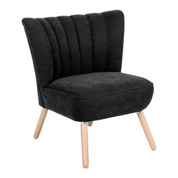 Pharao24.de Retro Look Sessel in Schwarz Velours Vierfu&szlig;gestell aus Holz