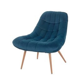 Pharao24.de Lounge Sessel in Blau Samt Retrostil
