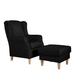 Pharao24.de Wohnzimmer Sessel in Schwarz und Buchefarben auch mit Hocker bestellbar