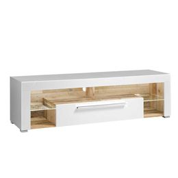 Pharao24.de TV Lowboard in Wei&szlig; und Holz Antik LED Beleuchtung