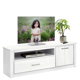 Pharao24.de Unterschrank Fernseher Wei&szlig; aus Kiefer Massivholz Offenes Ger&auml;tefach