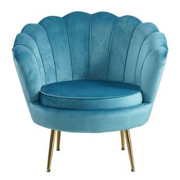 Pharao24.de Samt Muschelsessel in Blau Retro Design