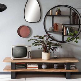 Pharao24.de TV Rack aus Akazie Massivholz und Metall 140 cm breit