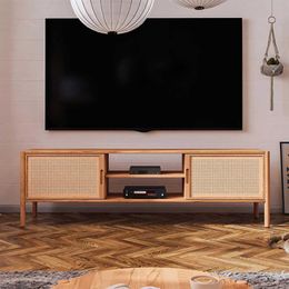 Pharao24.de Unterschrank Fernseher aus Wildbuche Massivholz und Rattan 64 cm hoch
