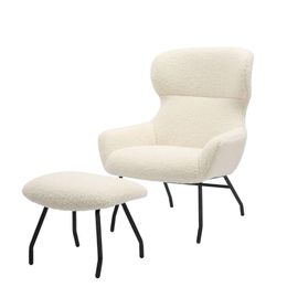 Pharao24.de Lounge Sessel Lesesessel aus Webpl&uuml;sch mit Fu&szlig;hocker (zweiteilig)