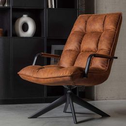 Pharao24.de Lounge Sessel drehbar in Cognac Braun und Schwarz Retrostil