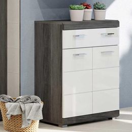 Pharao24.de Badeschrank in Holzoptik Rauchgrau und Wei&szlig; Hochglanz 88 cm hoch