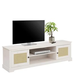 Pharao24.de Fernsehmöbel in Weiß und Beige Rattan Geflechttüren