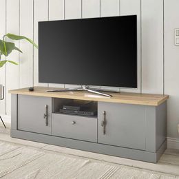 Pharao24.de Graues TV Sideboard im Landhausstil ein offenes Gerätefach