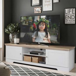 Pharao24.de TV Bank in Wei&szlig; und Eichefarben 160 cm breit