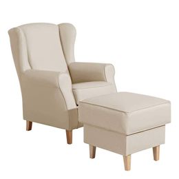 Pharao24.de Kaminsessel Beige modern aus Kunstleder Buche Massivholz