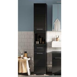Pharao24.de Moderner Bad Seitenschrank in Schwarz Hochglanz 30 cm breit