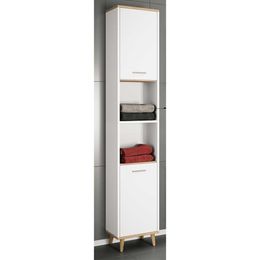 Pharao24.de Badhochschrank schmal in modernem Design zwei Dreht&uuml;ren