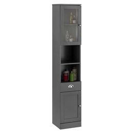 Pharao24.de Grauer Badezimmer Schrank 180 cm hoch Glast&uuml;r
