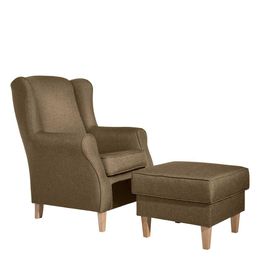 Pharao24.de Ohrenbackensessel in Beige aus Flachgewebe optional mit Hocker